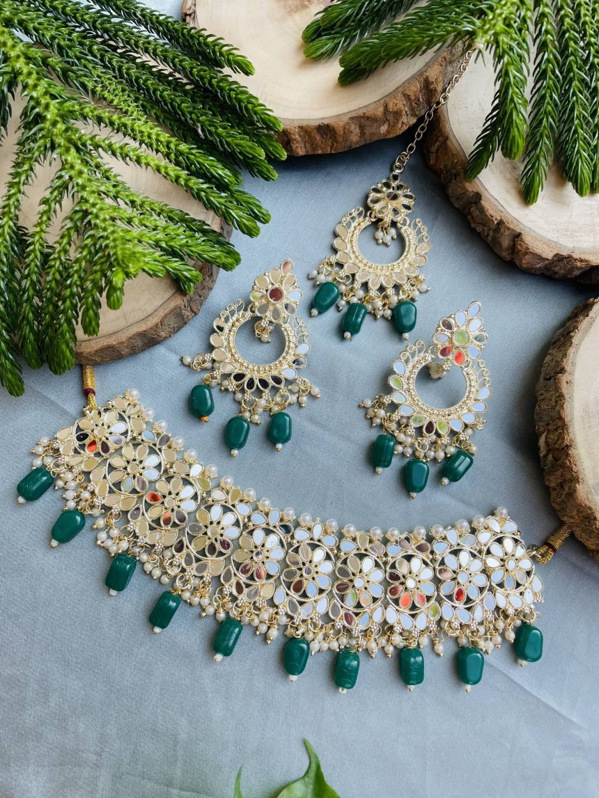 Sonal mirror necklace (Green) – Sajana by Shagun