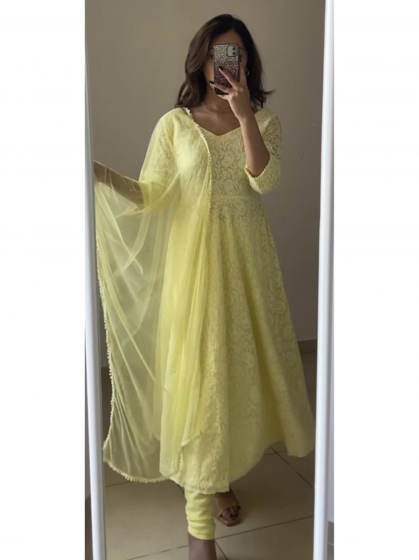 Lemon suit with dupatta – Sajana by Shagun